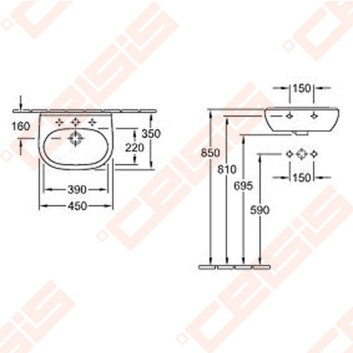 Praustuvas VILLEROY&BOCH O.Novo 450x350 mm su perpylimo anga | Celsis.lt
